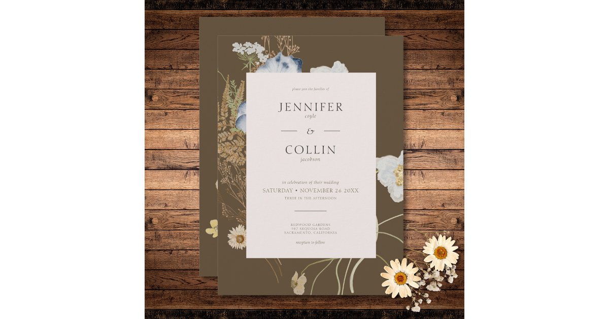 Rustic Wildflowers on Brown Wedding Invitation | Zazzle