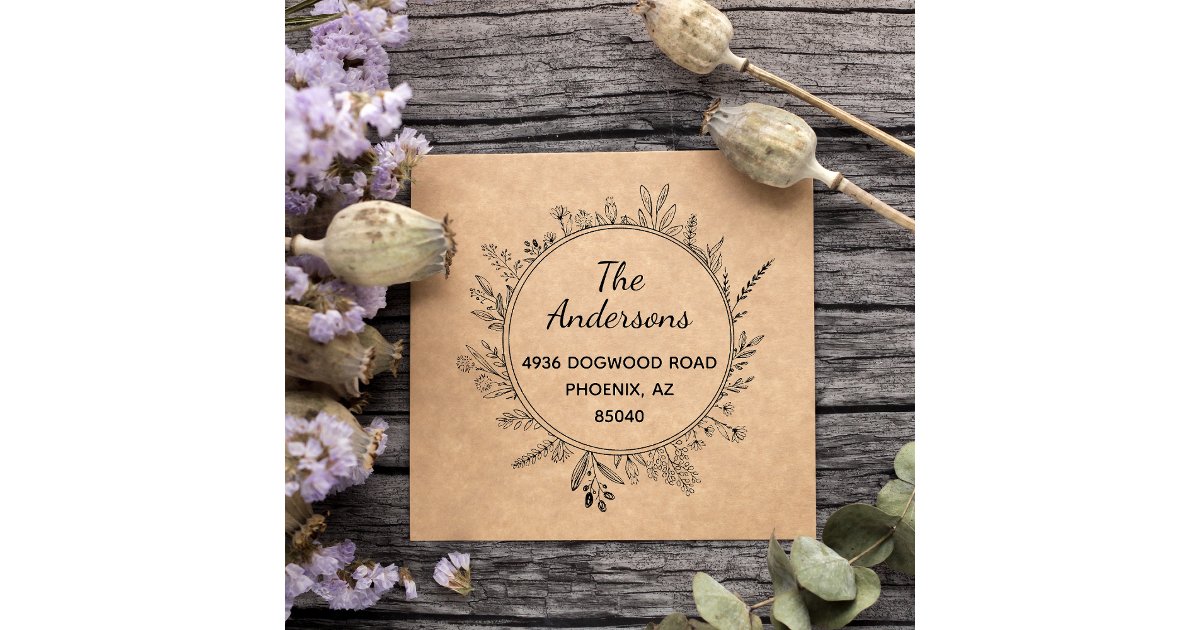 Rustic Wildflowers Round Self Inking Address Stamp | Zazzle