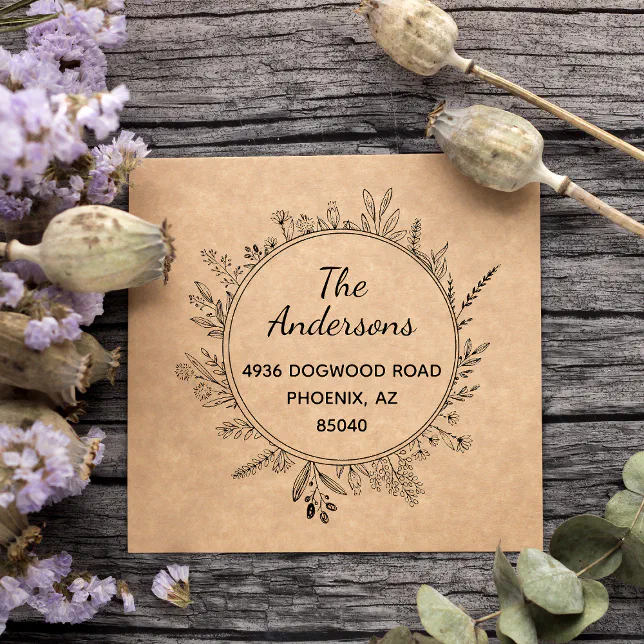Rustic Wildflowers Round Self Inking Address Stamp | Zazzle