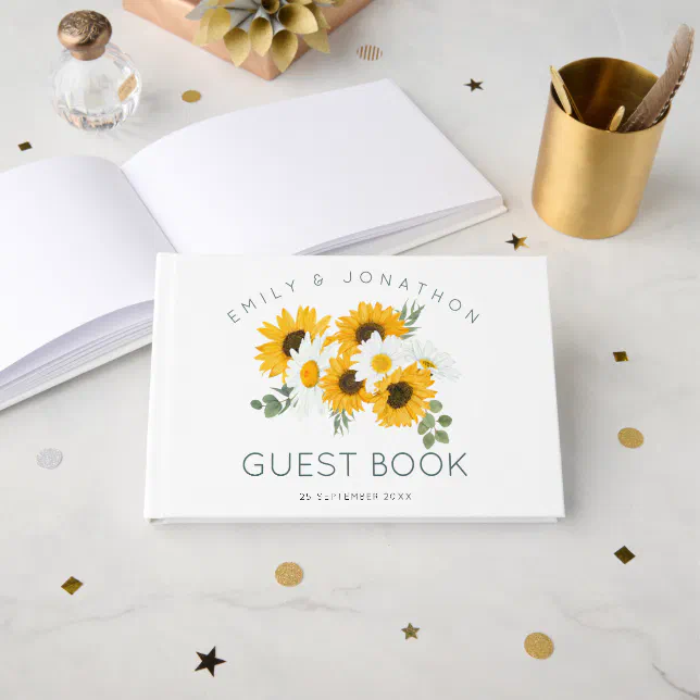 Rustic Wildflowers Sunflowers Wedding Guest Book | Zazzle