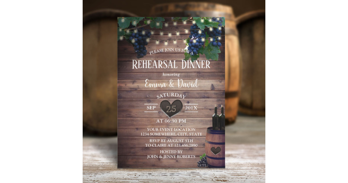 Rustic Wine Barrel Vineyard Rehearsal Dinner Invitation | Zazzle
