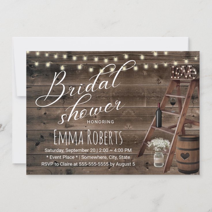 Rustic Wine Barrel & Wooden Ladder Bridal Shower Invitation | Zazzle