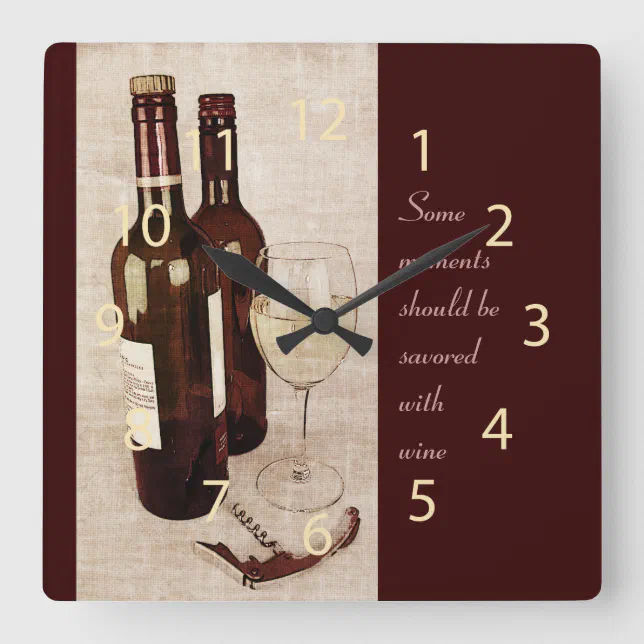 Rustic wine bottles and wine glass clock | Zazzle