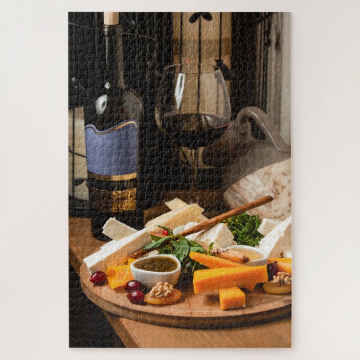 Rustic Wine Cheese Platter Tasty Food Jigsaw Puzzle | Zazzle.com