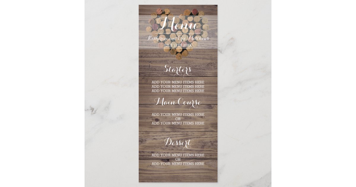 Rustic Wine Cork Menu | Zazzle