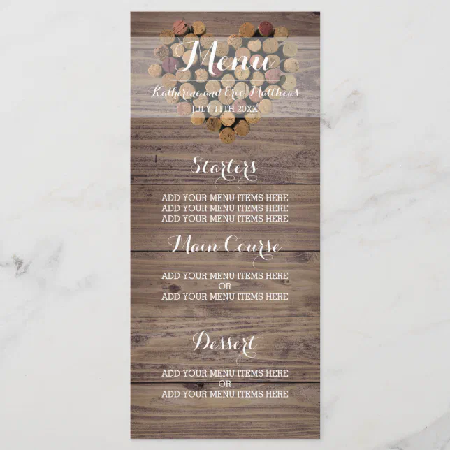 Rustic Wine Cork Menu | Zazzle