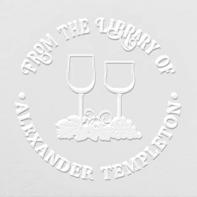 Rustic Wine Glasses, Bunch of Grapes Library Book Embosser | Zazzle