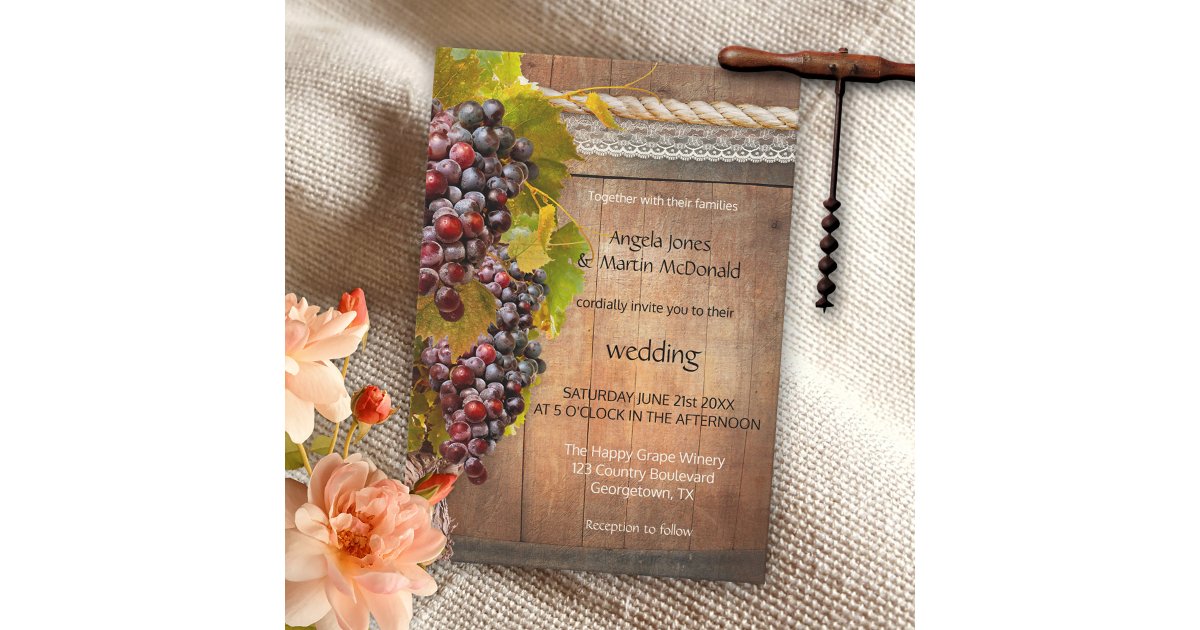Rustic Wine Themed Vineyard Wedding Invitation | Zazzle