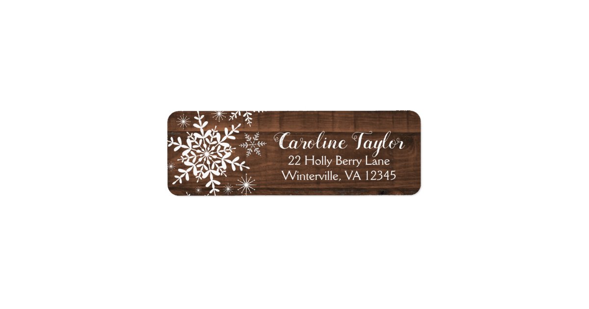 Rustic Winter Address Label Snowflakes on Wood | Zazzle
