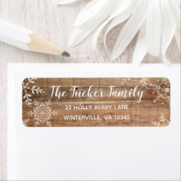 Rustic Winter Address Label Snowflakes on Wood | Zazzle