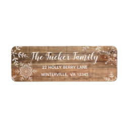 Rustic Winter Address Label Snowflakes on Wood | Zazzle