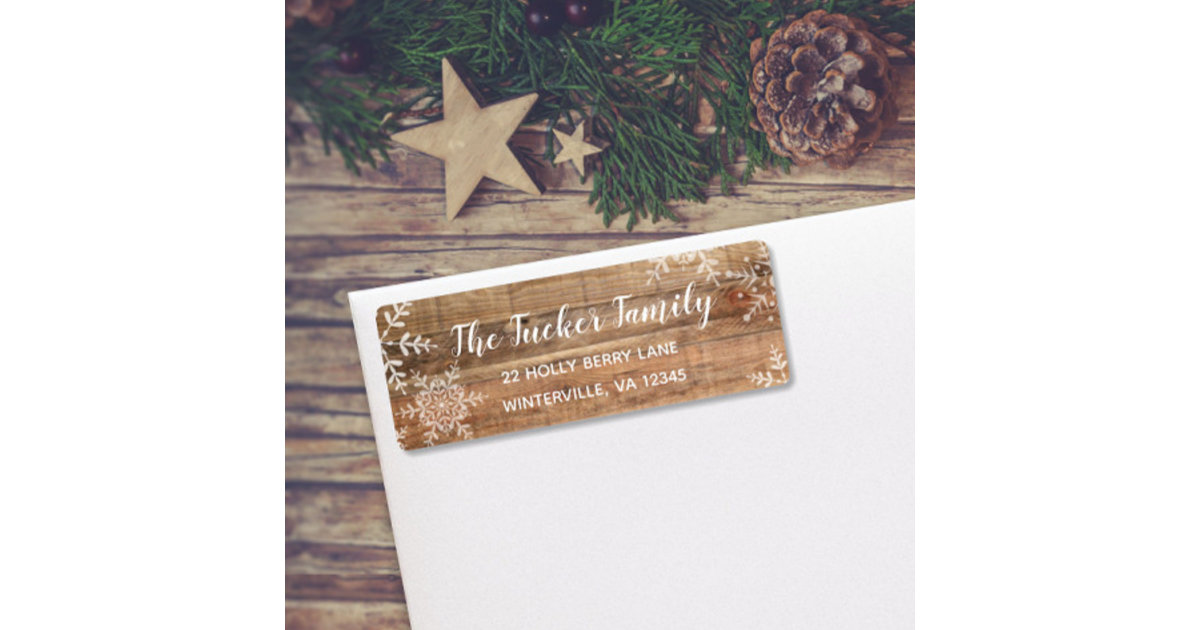 Rustic Winter Address Label Snowflakes on Wood | Zazzle