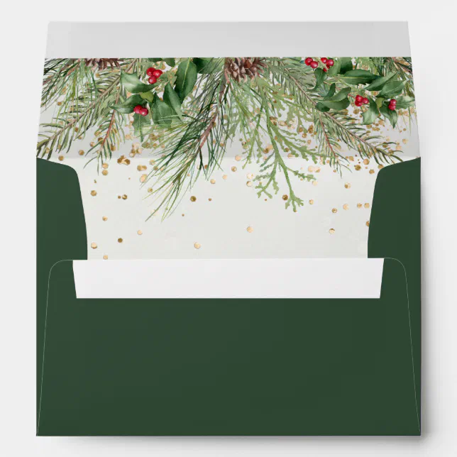 Rustic Winter Berries Pine Cone Greenery Envelope | Zazzle