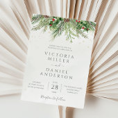 Rustic Winter Berries Pine Cone Greenery Wedding Invitation | Zazzle