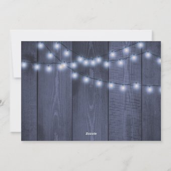 Rustic winter blue barn wood twinkle lights photo holiday card | Zazzle