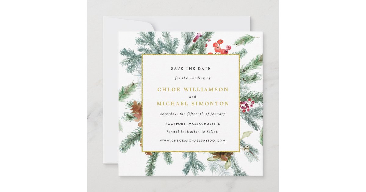 Rustic Winter Botanical Wedding Save The Date | Zazzle