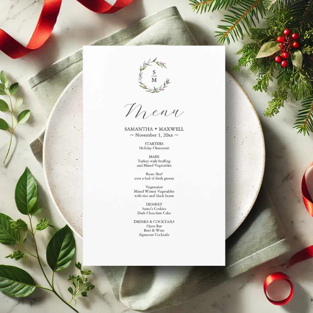 Rustic Winter Botanicals Wedding Decor Menus Flyer | Zazzle