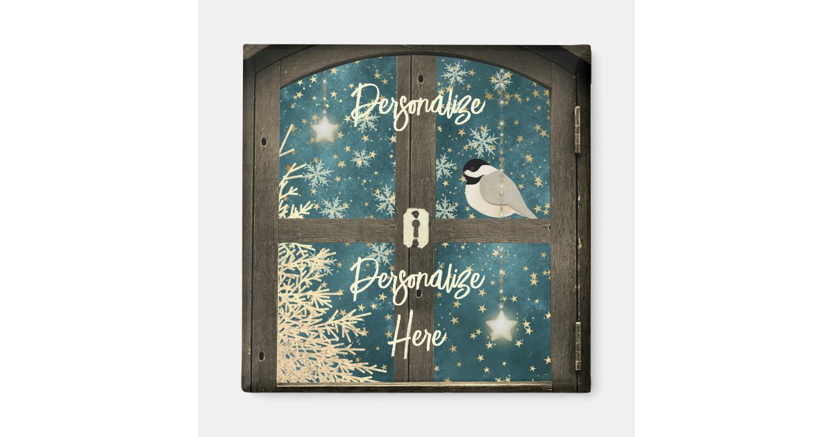 Rustic winter cabin window stars snowflake bird magnet | Zazzle