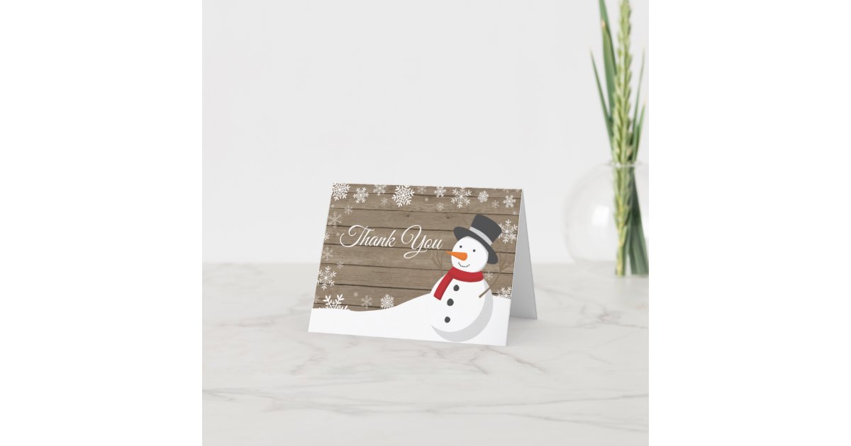 Rustic Winter Christmas Snowman Thank You Card | Zazzle