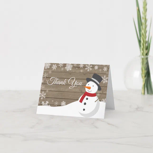 Rustic Winter Christmas Snowman Thank You Card | Zazzle