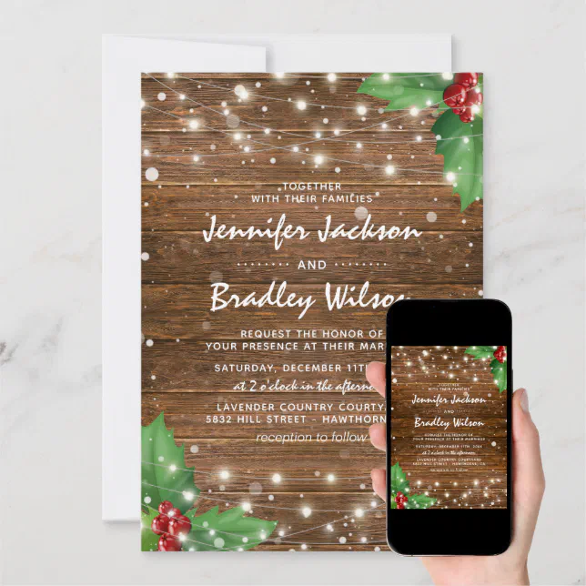 Rustic Winter Christmas Themed Wedding Invitation | Zazzle