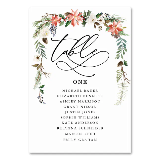 Rustic Winter Floral | Wedding Table Seating Card | Zazzle