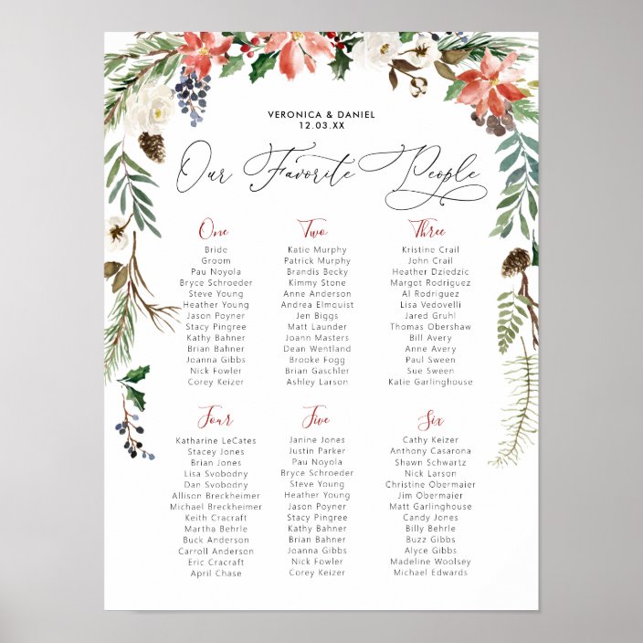 Rustic Winter Floral | Wedding Table Seating Poster | Zazzle.com