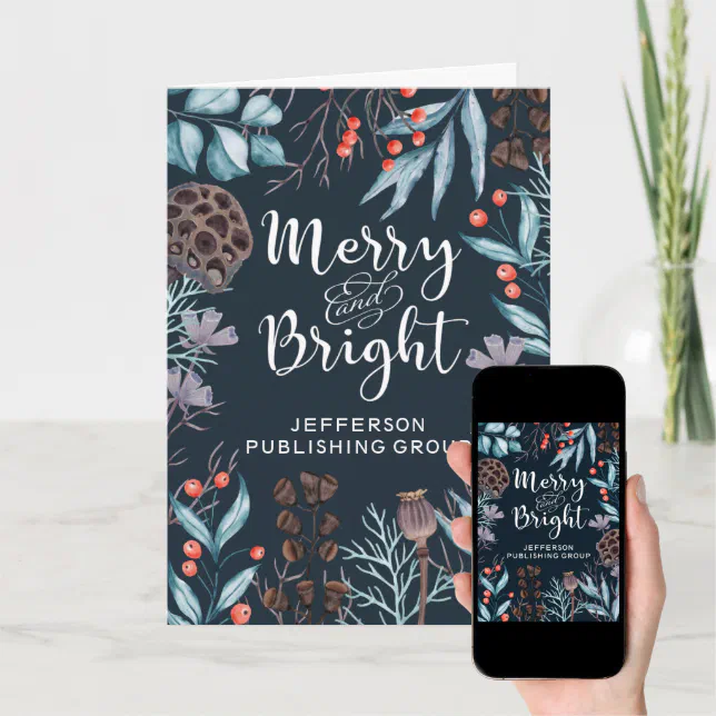 Rustic Winter Foliage Berries Merry and Bright Holiday Card | Zazzle