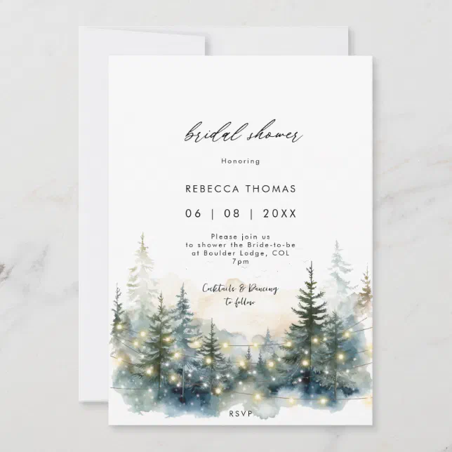 rustic winter forest bridal shower invitation | Zazzle