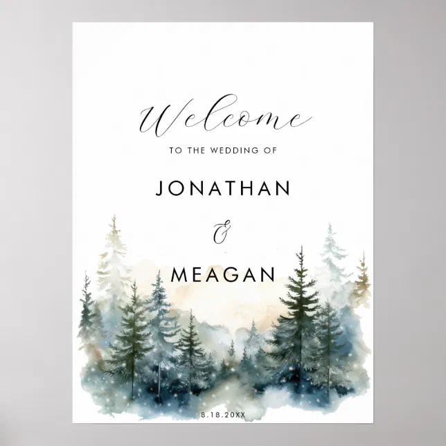 Rustic winter forest welcome wedding sign | Zazzle