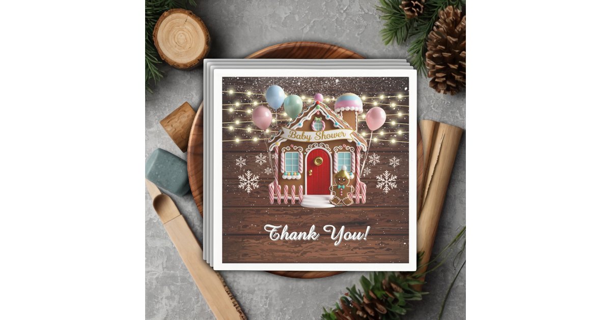Rustic Winter Gingerbread House Baby Shower Napkins | Zazzle