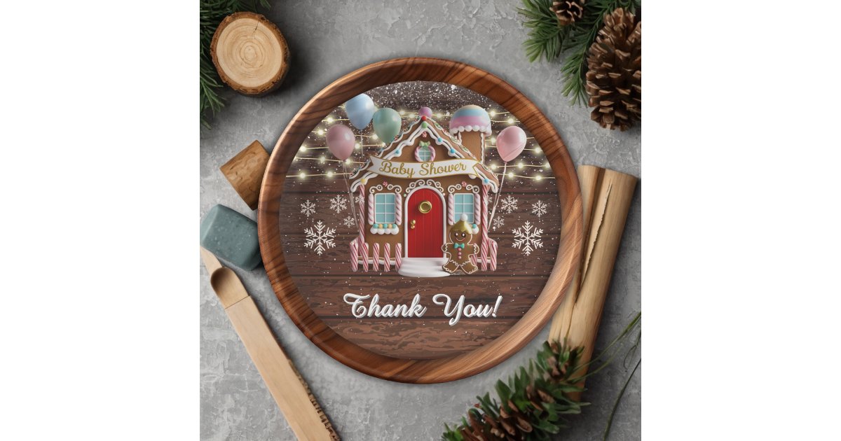 Rustic Winter Gingerbread House Baby Shower Paper Plates | Zazzle