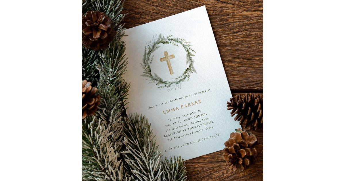 Rustic Winter Greenery | Wreath Confirmation Invitation | Zazzle