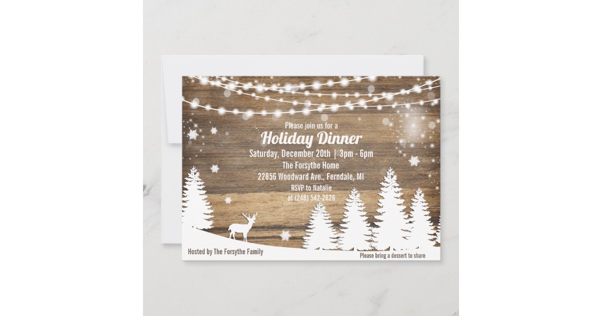Rustic Winter Holiday Christmas Dinner Invitation | Zazzle