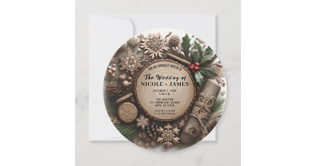 Rustic Winter Holiday Country Christmas Wedding Invitation | Zazzle