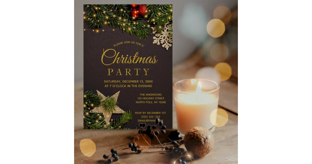 Rustic Winter Holiday Lights Christmas Party Invitation | Zazzle