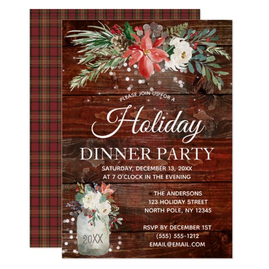 Rustic Winter Holiday Lights Floral Dinner Party Invitation | Zazzle.com