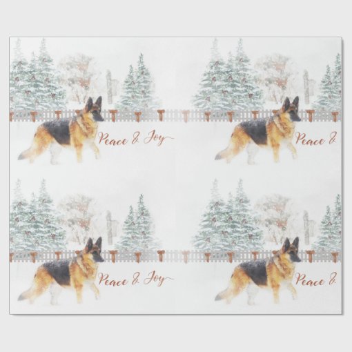 Rustic Winter Holiday Scene with German Shepherd Wrapping Paper | Zazzle