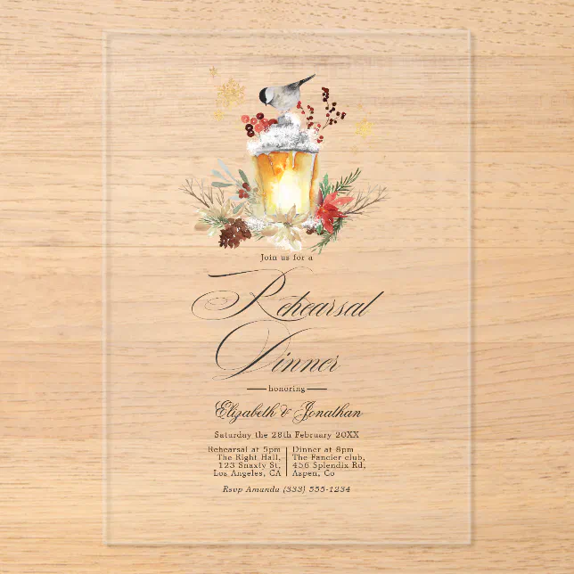 Rustic Winter Lantern Transparent Rehearsal Dinner Acrylic Invitations ...