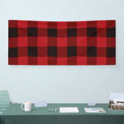 rustic winter lumberjack red buffalo plaid party banner | Zazzle