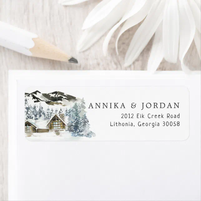 Rustic Winter Mountain Return Address Label | Zazzle