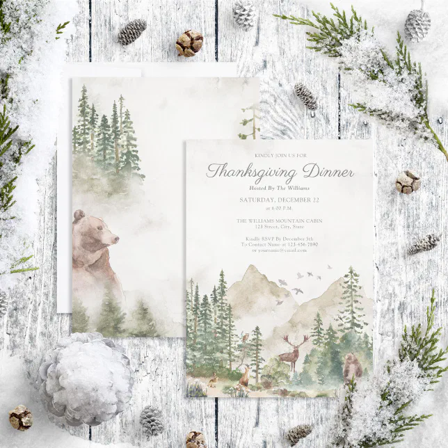 Rustic Winter Mountain Thanksgiving Dinner Party Invitation | Zazzle