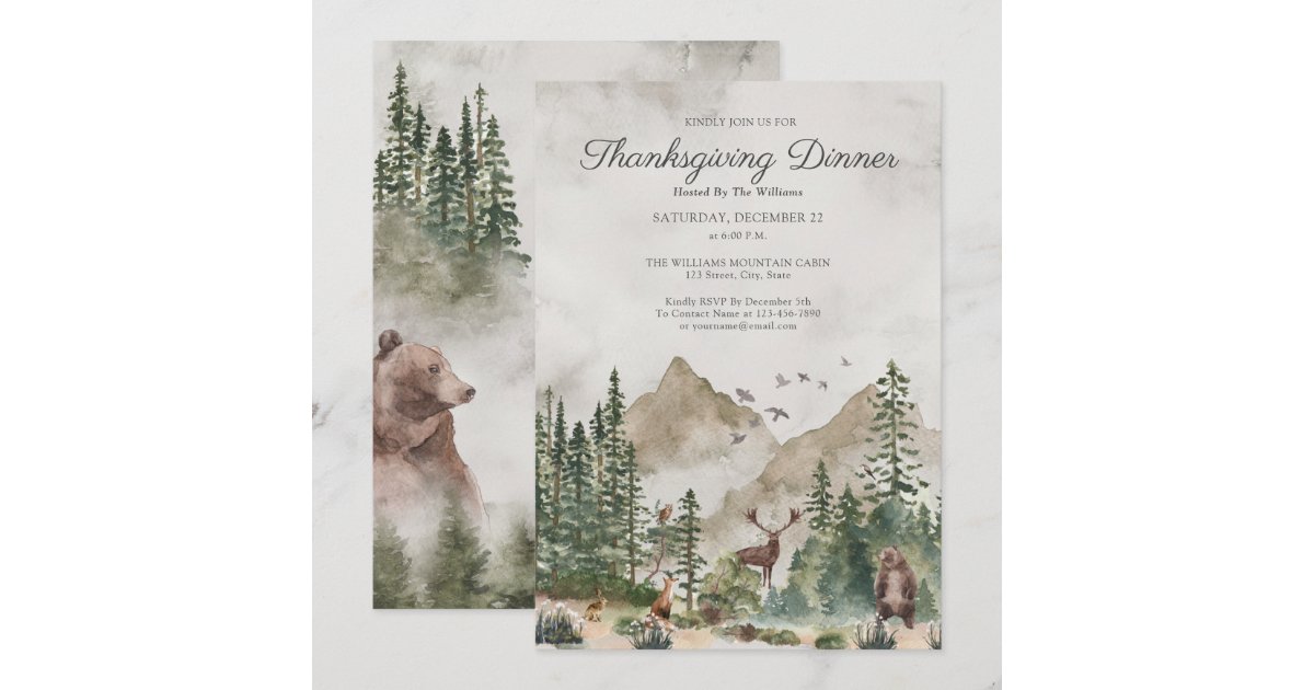 Rustic Winter Mountain Thanksgiving Dinner Party Invitation | Zazzle