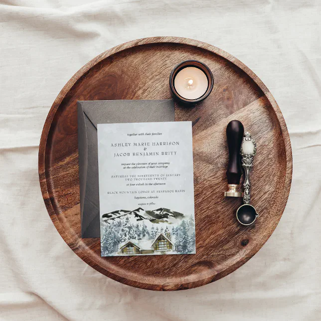 Rustic Winter Mountain Wedding Invitation | Zazzle