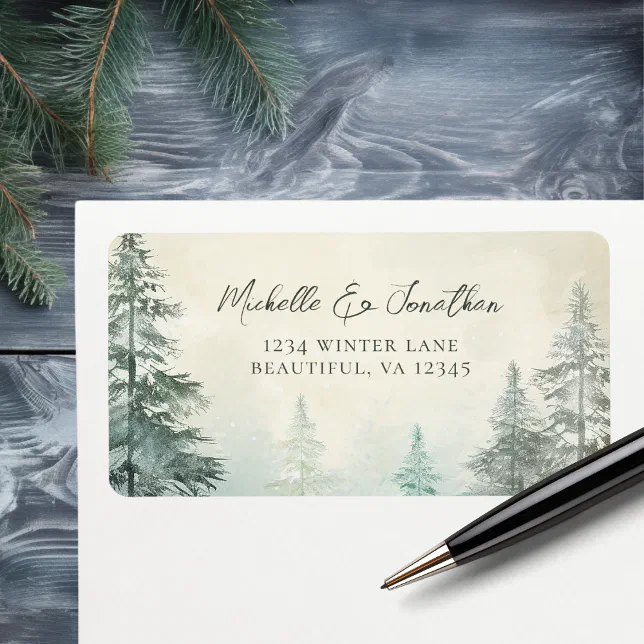 Rustic Winter Pine Forest Woodland Wedding Address Label | Zazzle