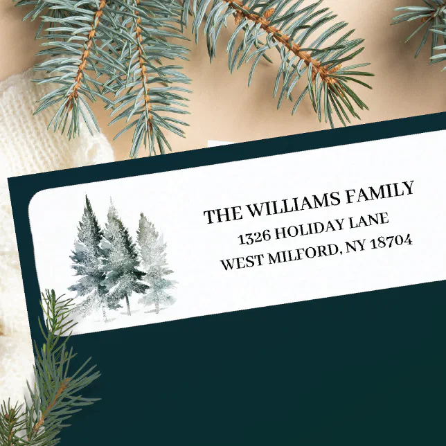 Rustic Winter Pine Tree Winter Address Label | Zazzle