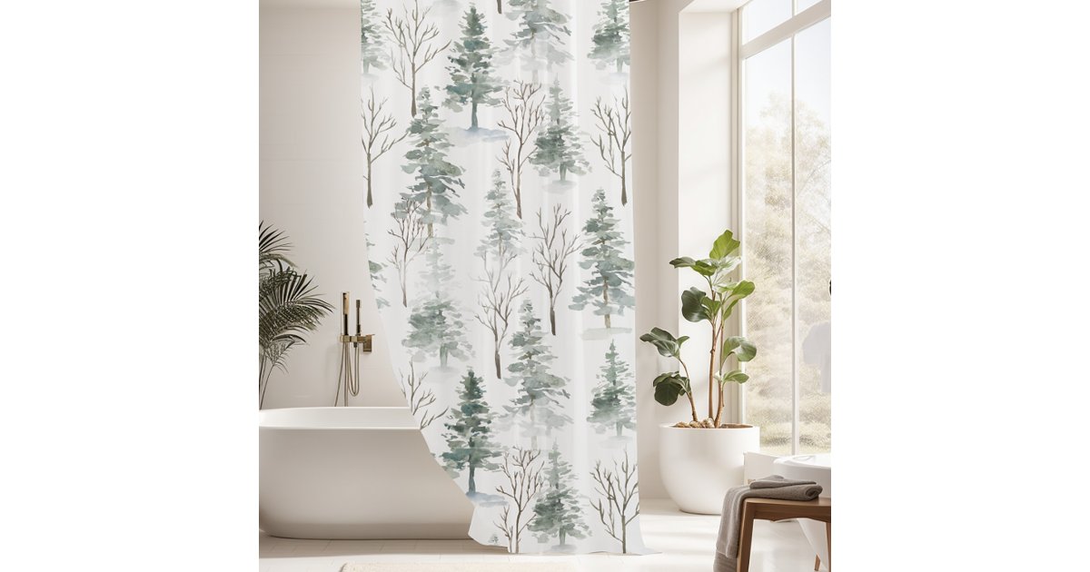 Rustic Winter Pine Trees pattern Shower Curtain | Zazzle