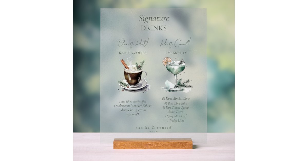 Rustic Winter Signature Drinks Frosted ID1049 Acrylic Sign | Zazzle