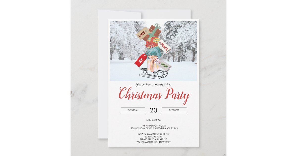 Rustic Winter Sled Snow Christmas Party Invitation | Zazzle