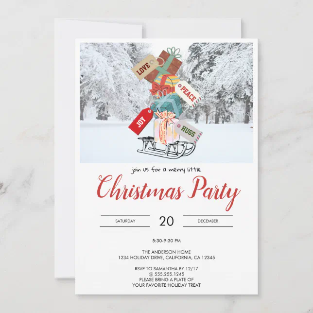Rustic Winter Sled Snow Christmas Party Invitation | Zazzle